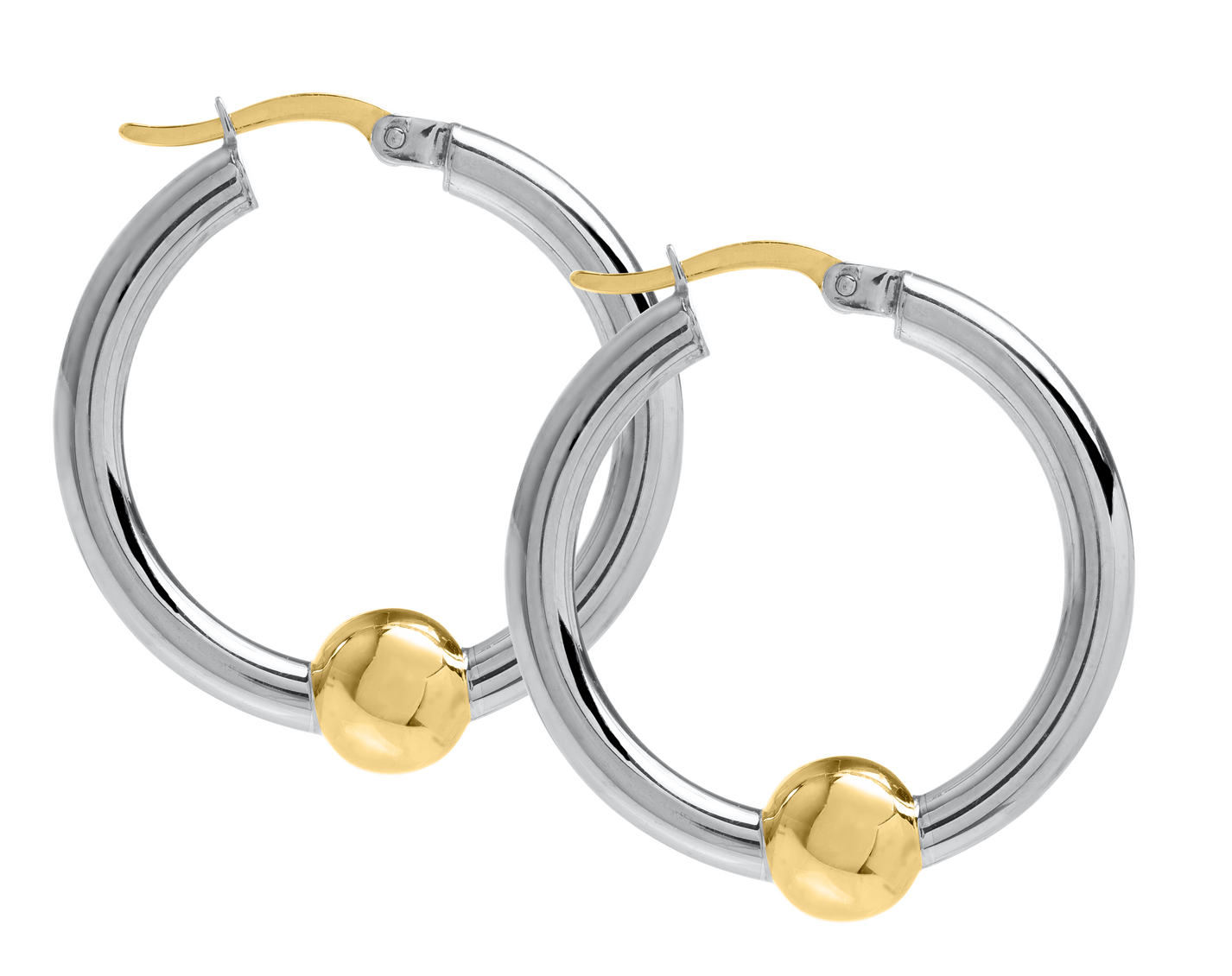 Sterling Silver and 14KT Yellow Gold 26mm Single Bead Cape Cod Hoop Ea ...